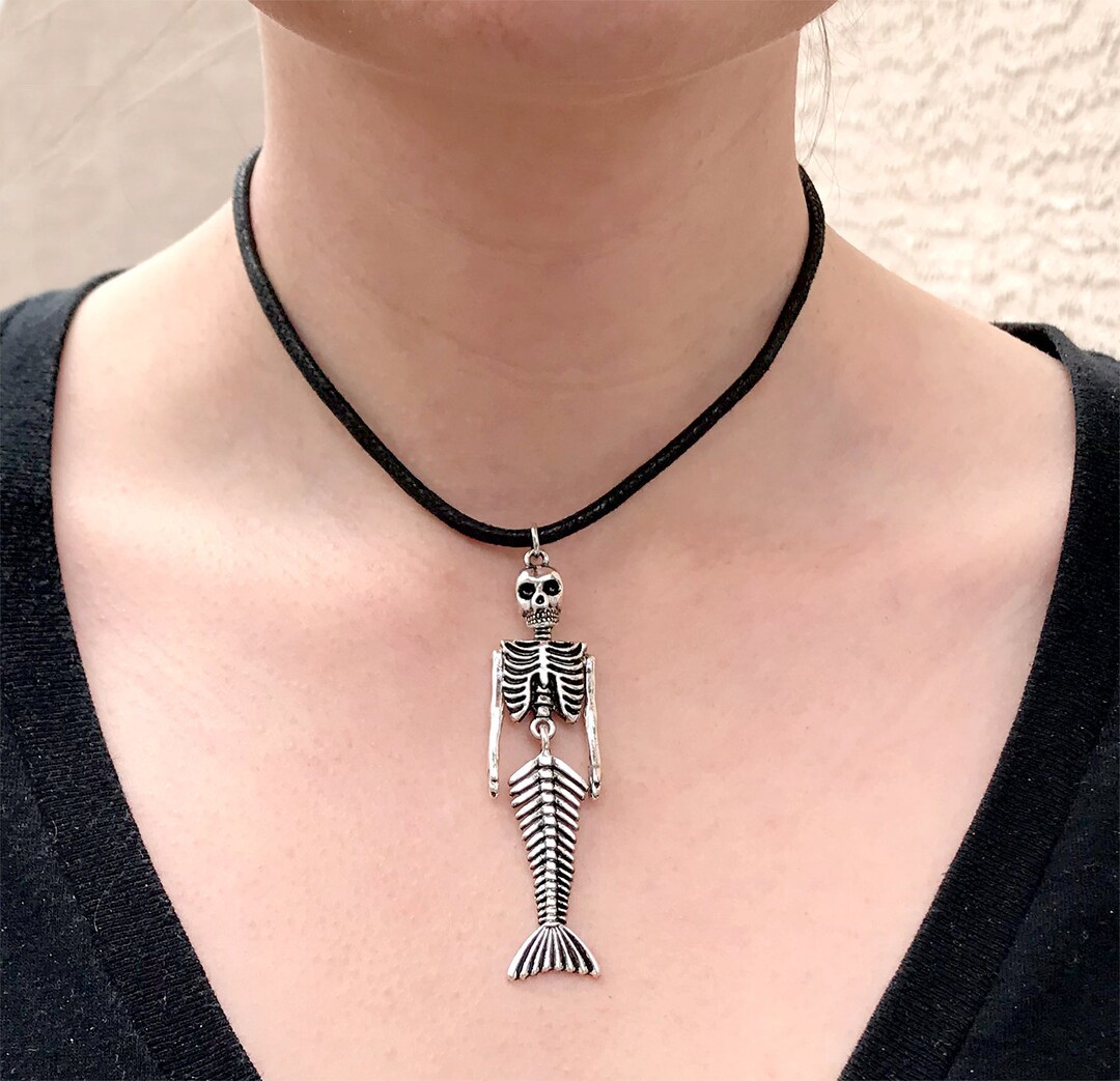 Black Mermaid Skeleton Choker Necklace, Black Choker With Mermaid ...