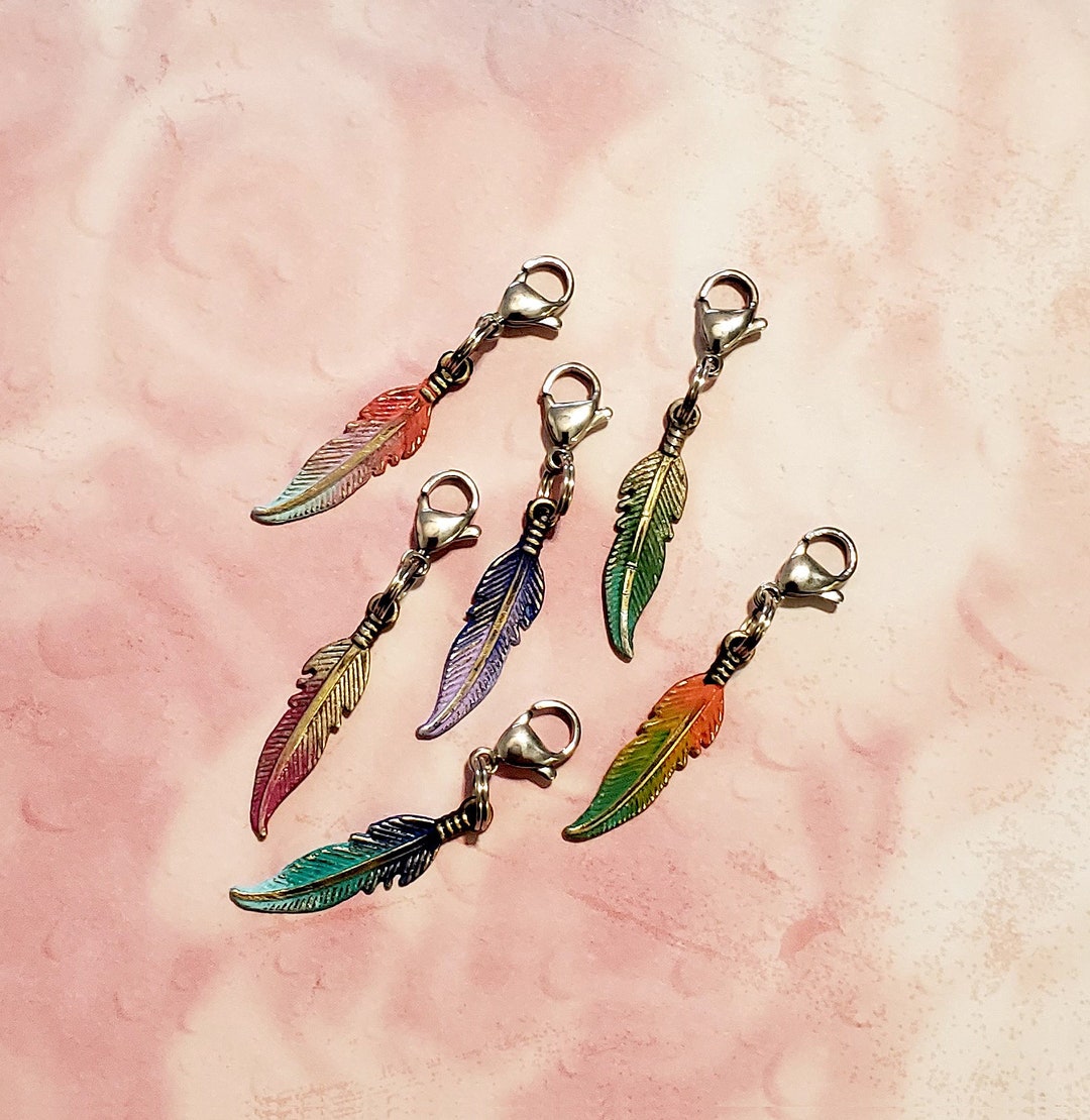 Patina Feather Zipper Pull Charms, Feather Keychains, Handpainted - Etsy