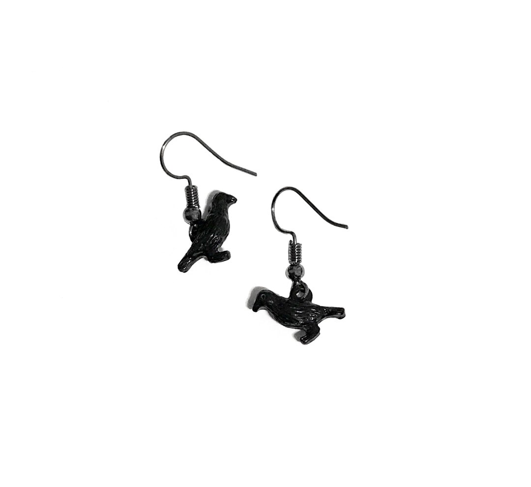 Black Raven Dangle Earrings: Enamel Crow Bird Jewelry - Etsy