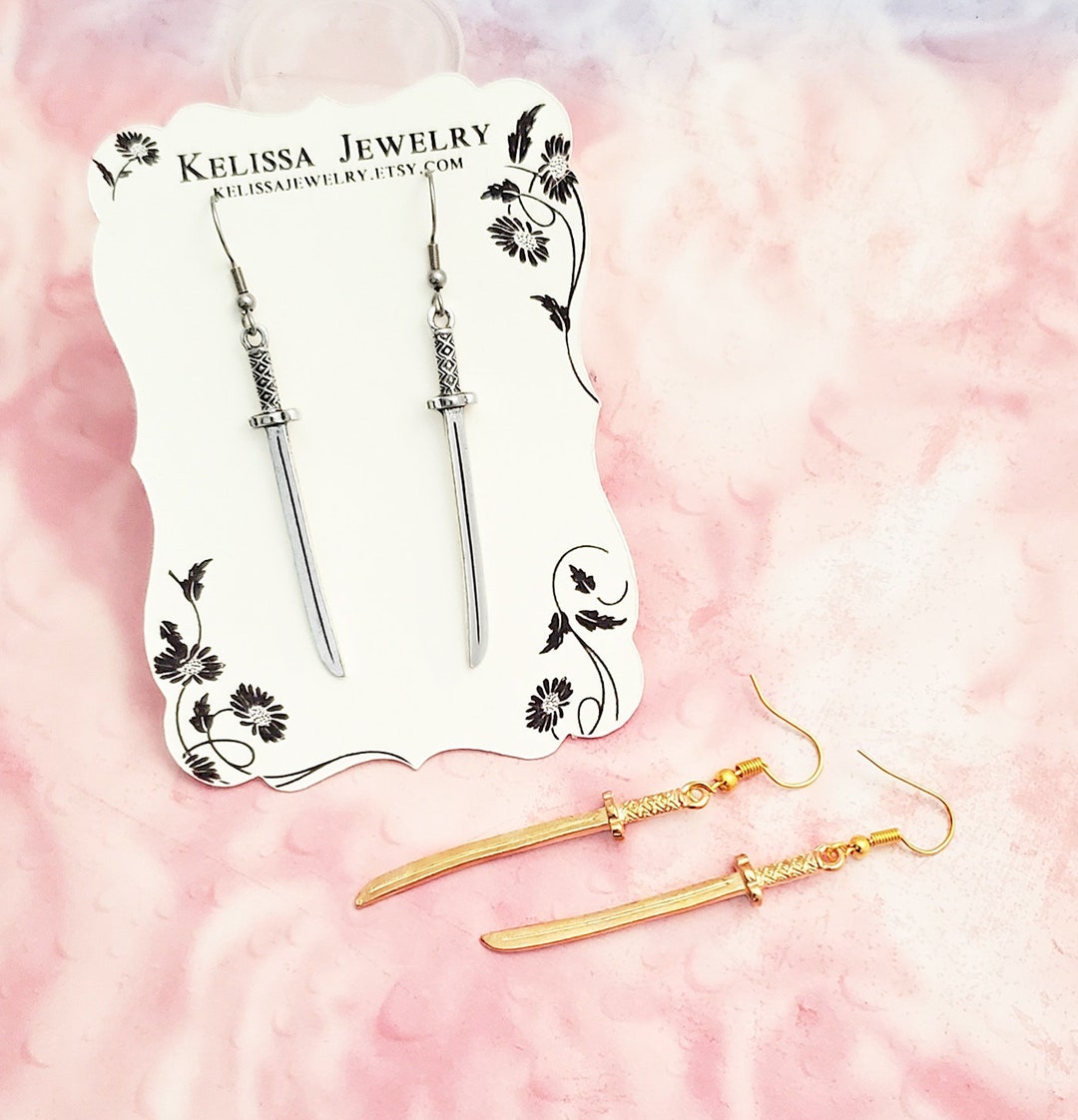 Katana Sword Earrings: Gothic Fantasy Jewelry, Silver or Gold (2") - Etsy