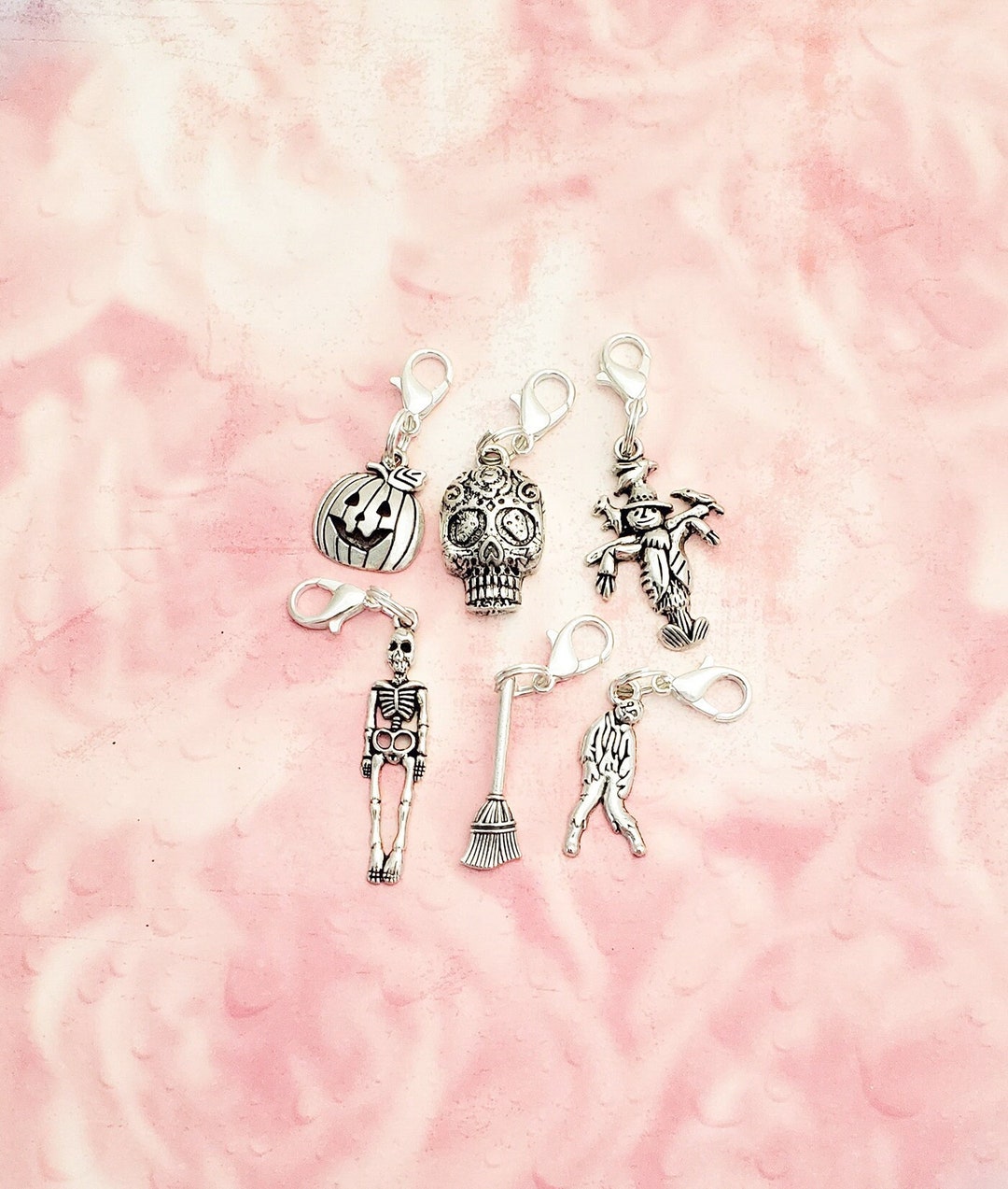 Halloween Zipper Pull: Antique Silver Charms - Skull, Zombie, Scarecrow ...