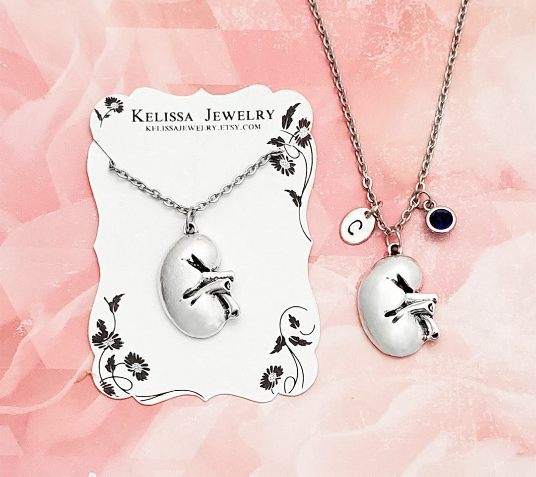 Human Kidney Necklace, Silver Anatomical Kidney, Personalized Initial ...