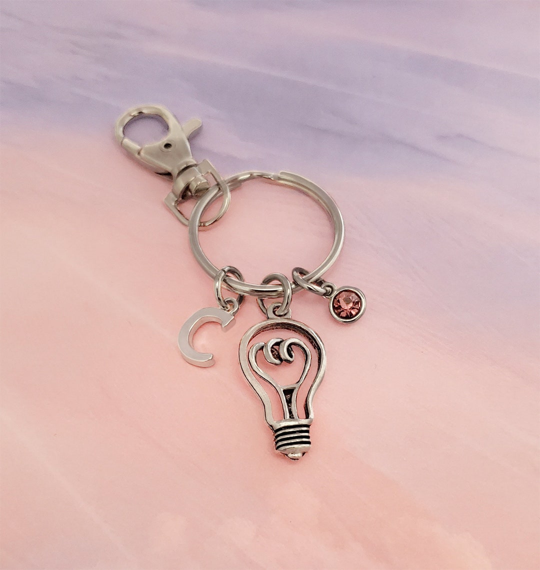 Light Bulb Keychain: Personalized Initial & Birthstone Keyring - Etsy