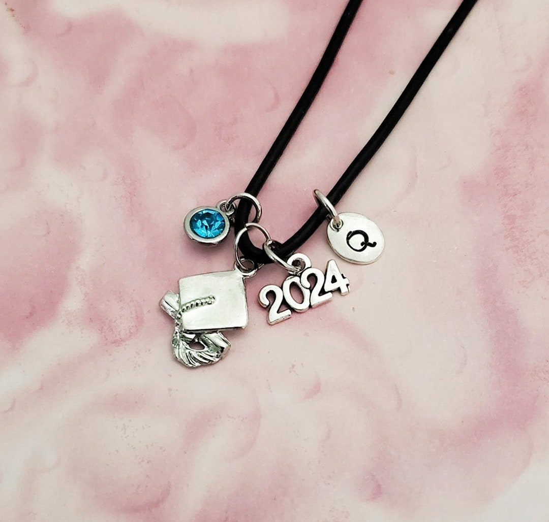 Graduation Hat & 2026 Charm Necklace: Personalized Initial, Birthstone ...