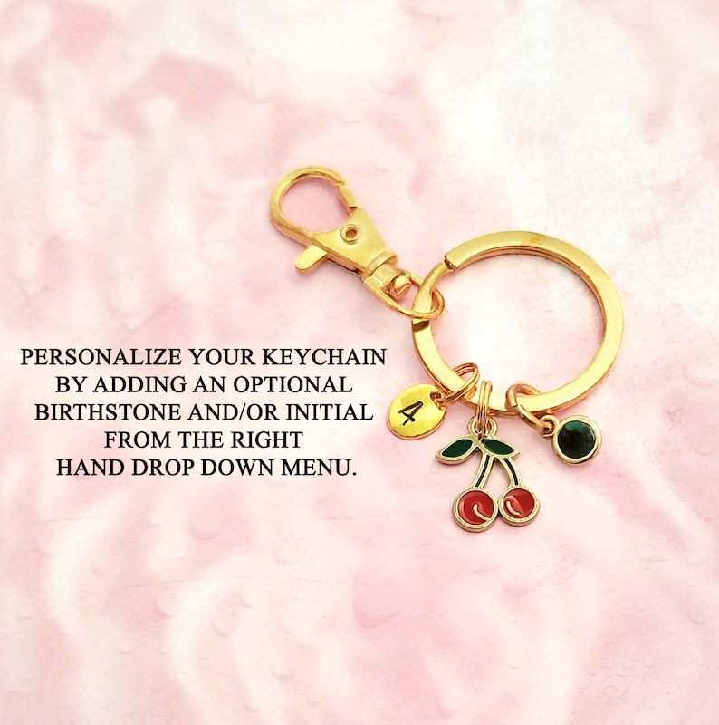 Cherry Keyring Keychain Cherry Zipper Pull Initial Keychain - Etsy