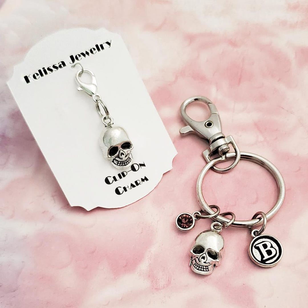 Silver Skull Zipper Pull, Silver Skull Keychain Keyring, Gothic Jewelry ...