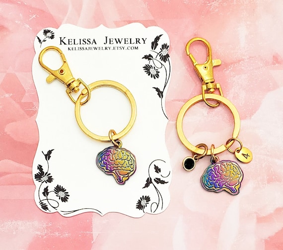 Brain Key Ring Optional Personalized Initial Birthstone - Etsy
