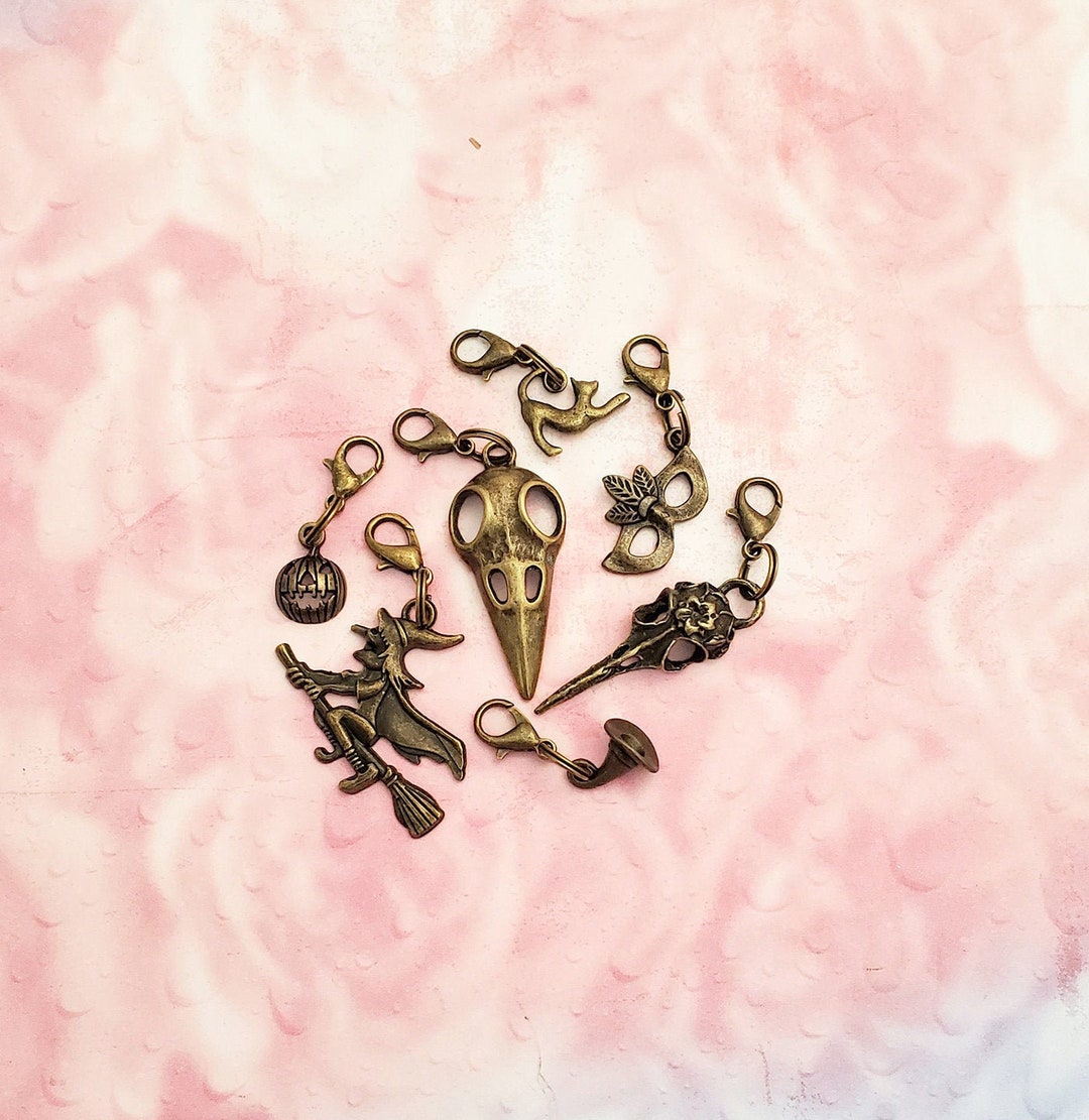 Halloween Zipper Pull: Antique Bronze Charms - Pumpkin, Witch, Raven ...