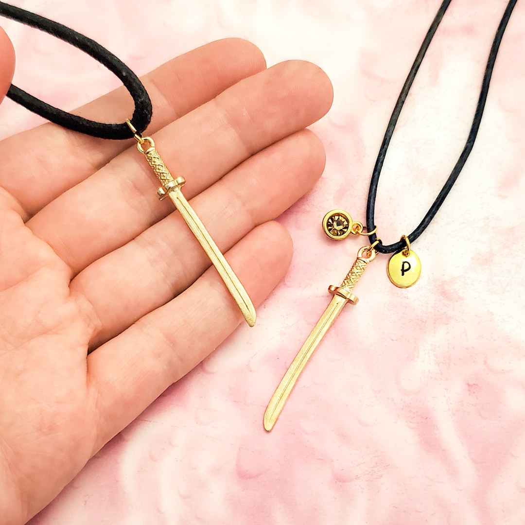 Gold Sword Necklace: Highlander Katana Pendant, Initial & Birthstone ...