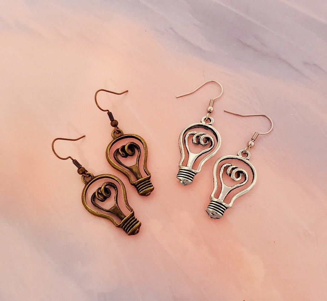 Lightbulb Earrings in Silver or Bronze, Edison Lightbulb Earrings - Etsy