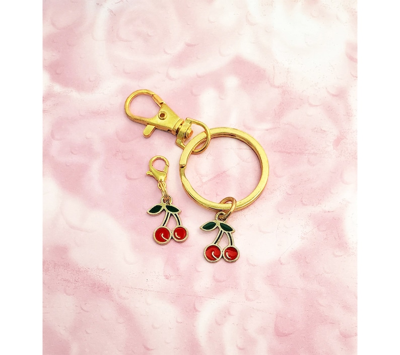 Cherry Keyring Keychain Cherry Zipper Pull Initial Keychain - Etsy