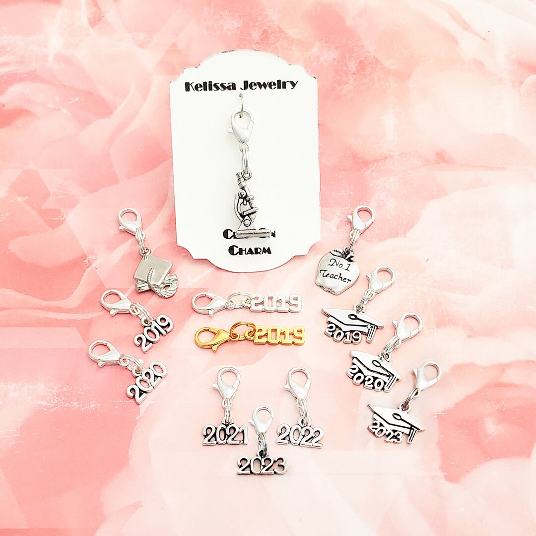 Clip on Charms Zipper Pulls, School, Graduation Hat, Teacher Apple ...