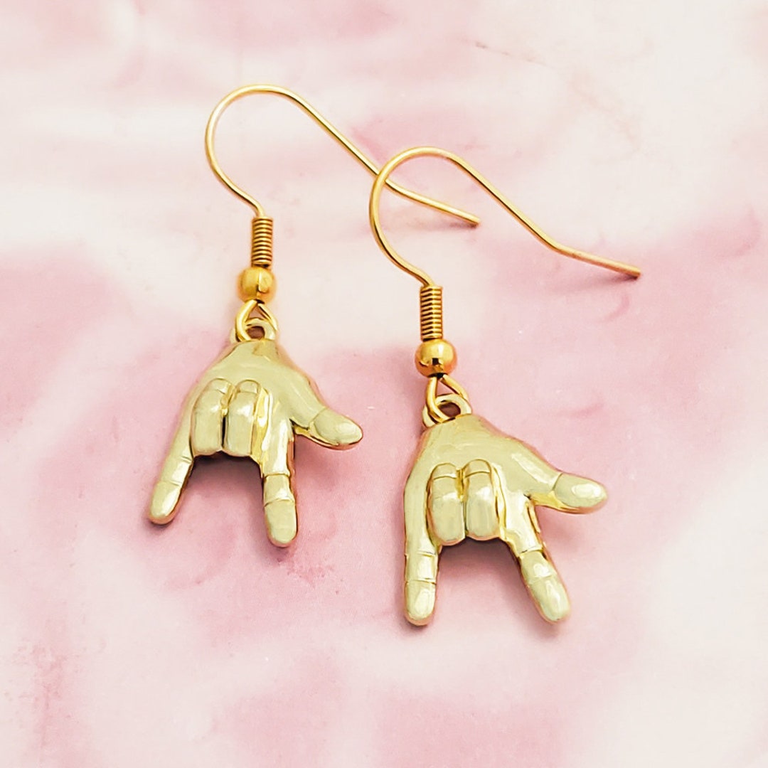 Gold ASL I Love You Hand Sign Earrings - Etsy