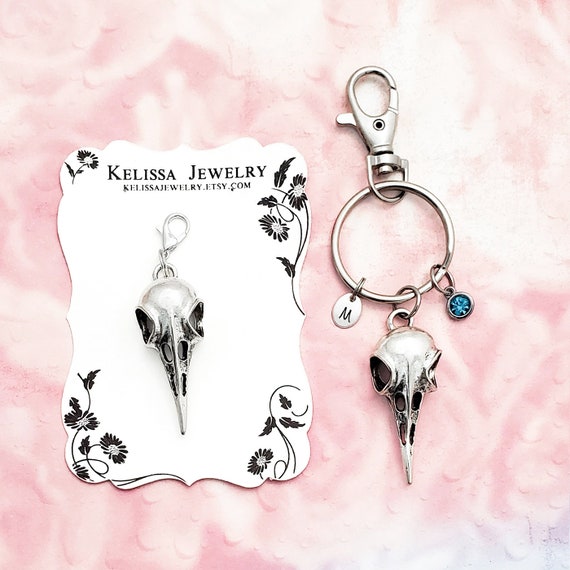 Raven Bird Skull Zipper Pull Raven Skull Keychain Keyring - Etsy