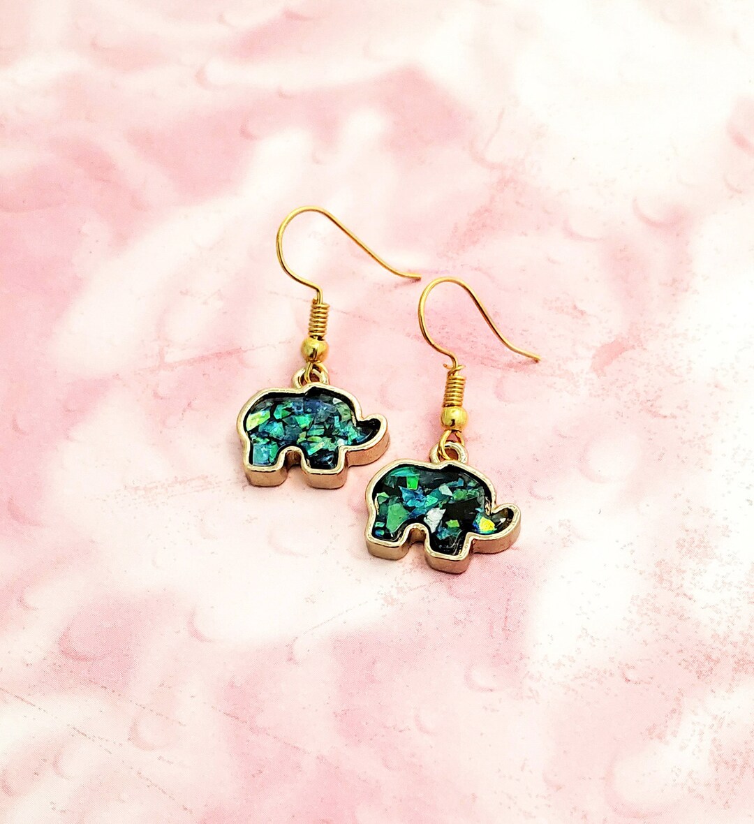 Faux Green Opal Elephant Earrings: Gold Tone Dangle Earrings - Etsy