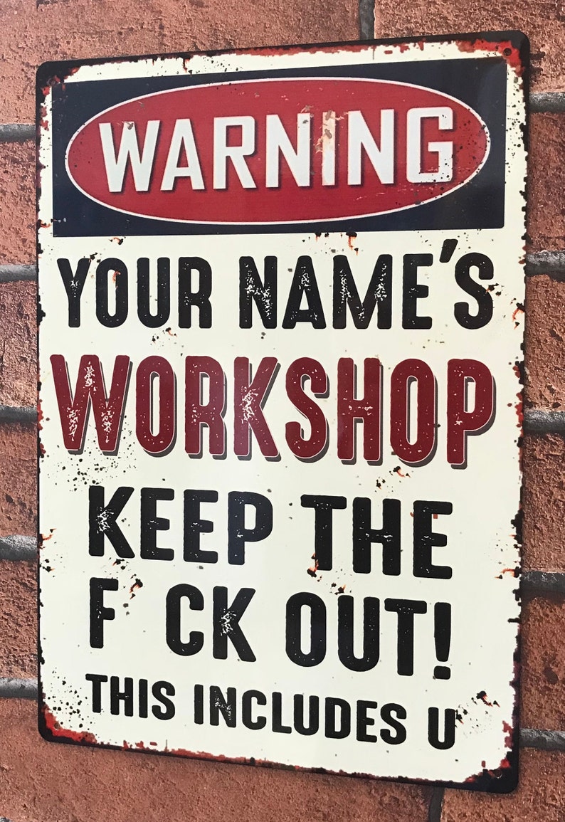 Workshop sign personalised vintage retro metal funny sign | Etsy