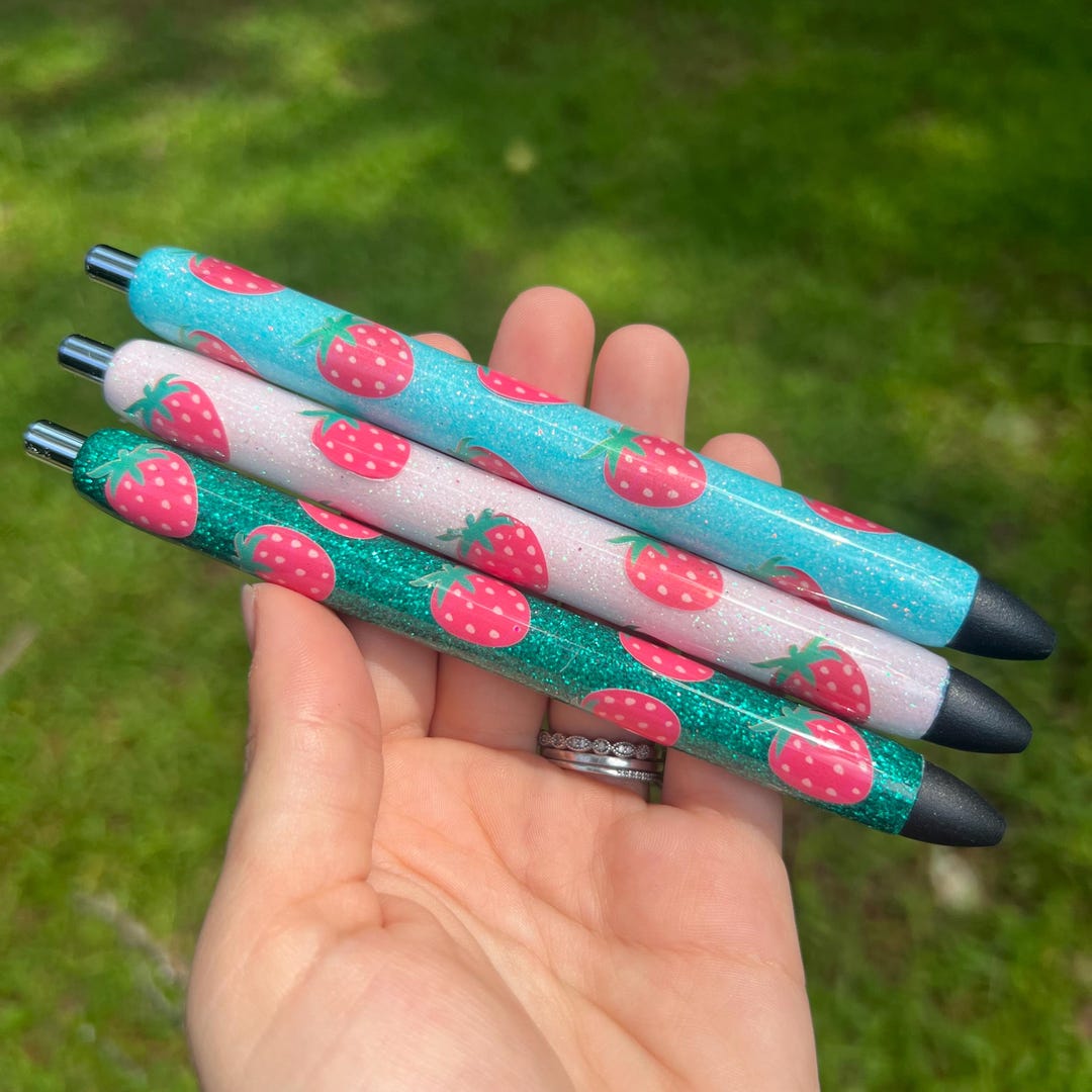 Strawberry Pen | Refillable Gel Pen | Glitter Pen - Etsy