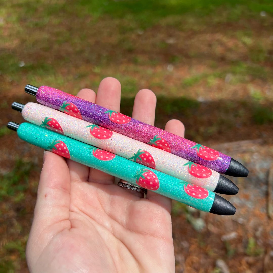 STRAWBERRY Pen | Refillable Gel Pen | Glitter Pen - Etsy