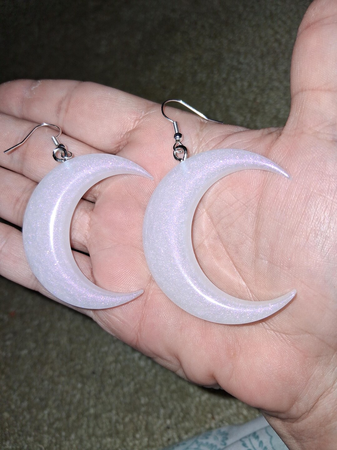Crescent Moon Resin Earrings "pink Moon Stone" by Theirridatedfox - Etsy