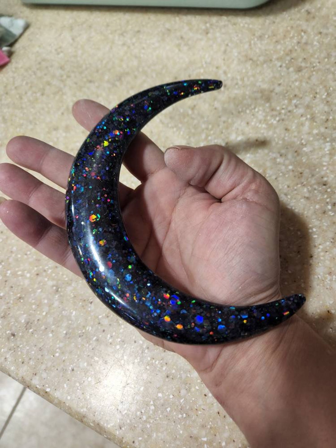 Crescent Moon Hair Stick in Black Rainbow - Etsy