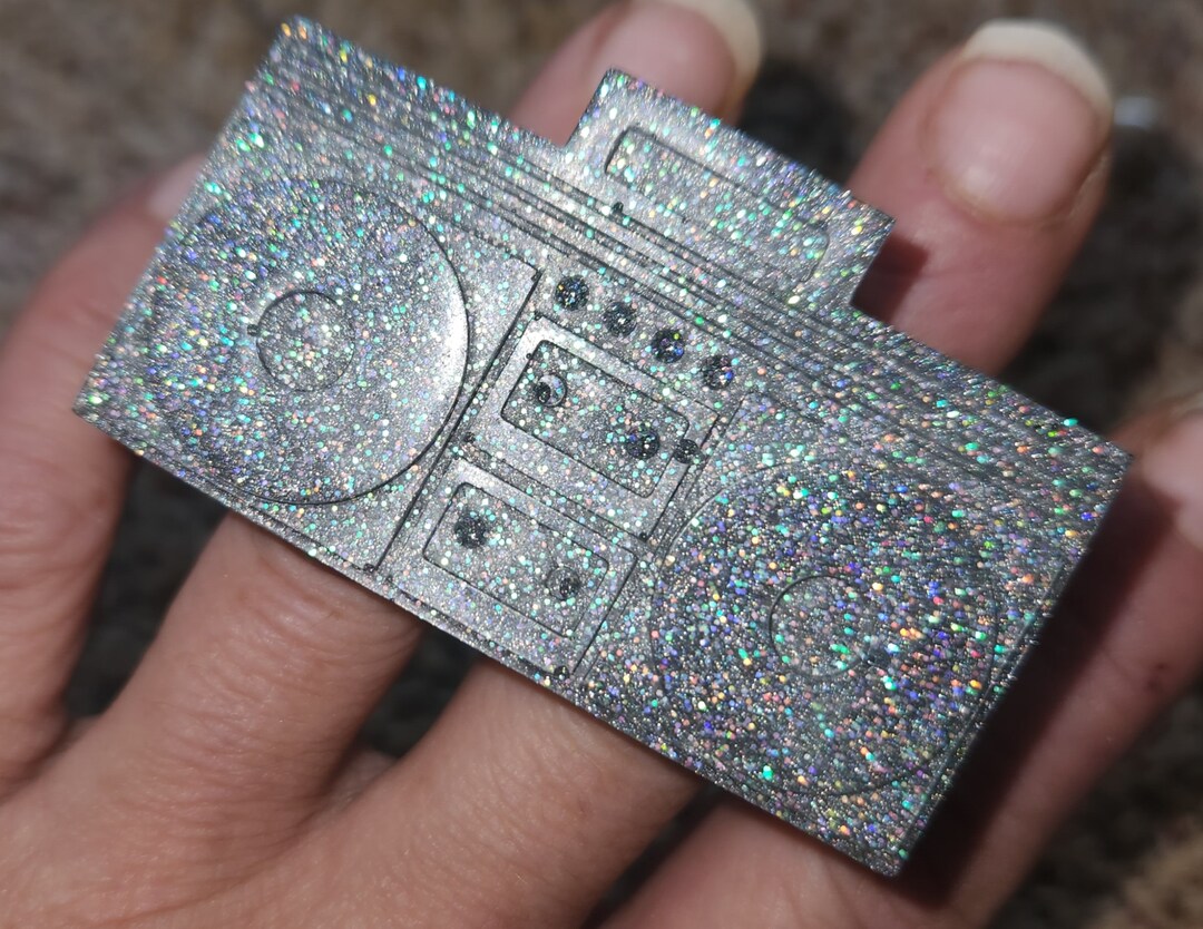 Big Glittery Resin Double Knuckle Boom Box Ring Radio by ...