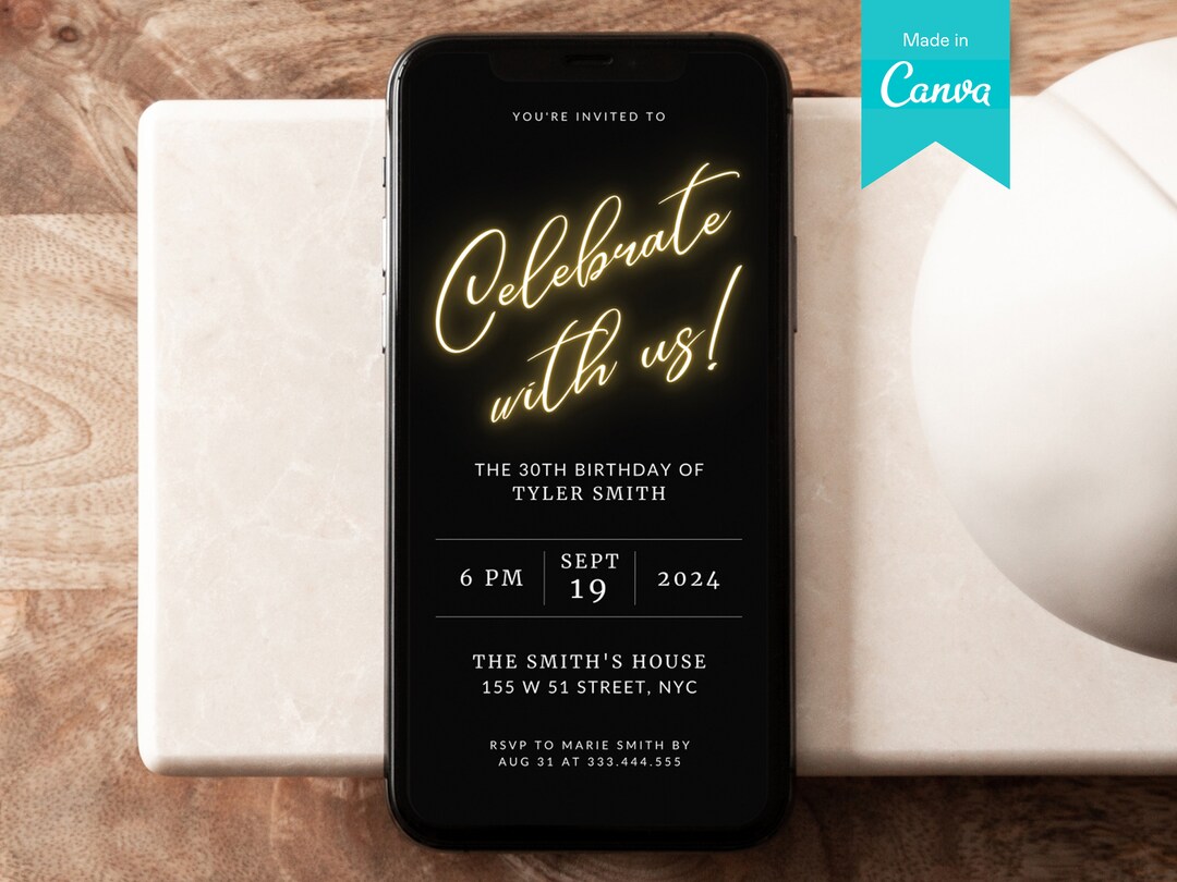 Modern Birthday Party Mobile Invitation Template (canva) - Etsy