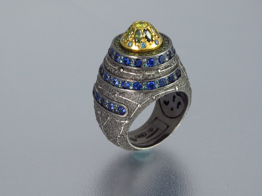 Ring "babylon" 14k Gold Diamonds & Sapphires Silver - Etsy