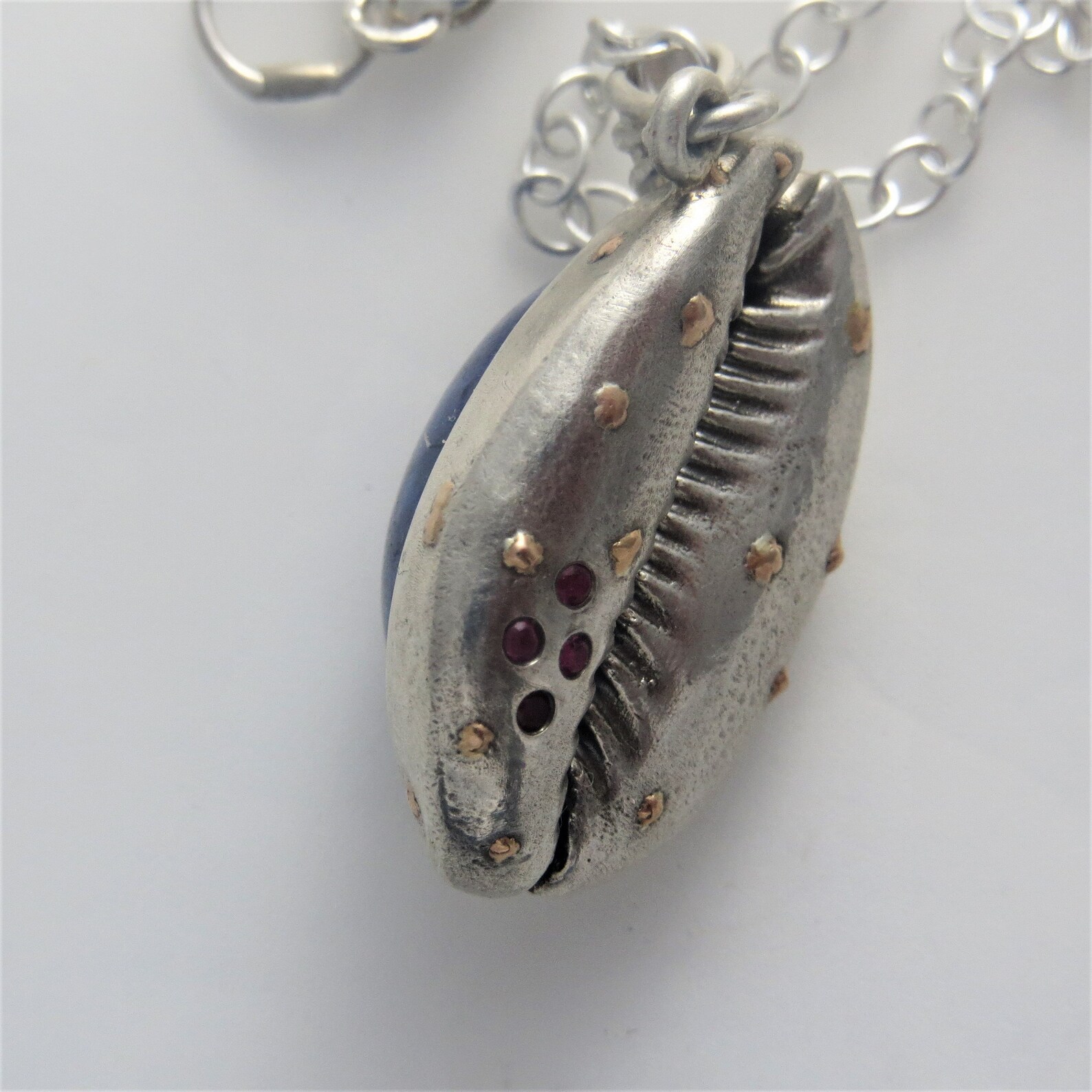SHELL Cowry Silver Pendant Black Diamonds and Gold on White Coral ...