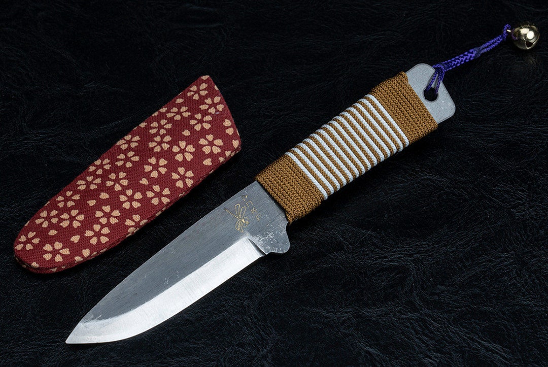 Nagao Higonokami Kogatana Bannou Drop Point Black Blade Brown/white ...