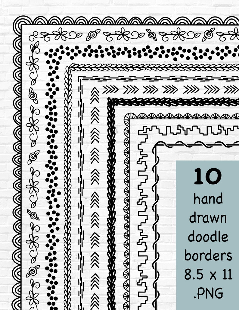 Hand Drawn Doodle Border PNG Bundle Digital Paper Crafts - Etsy