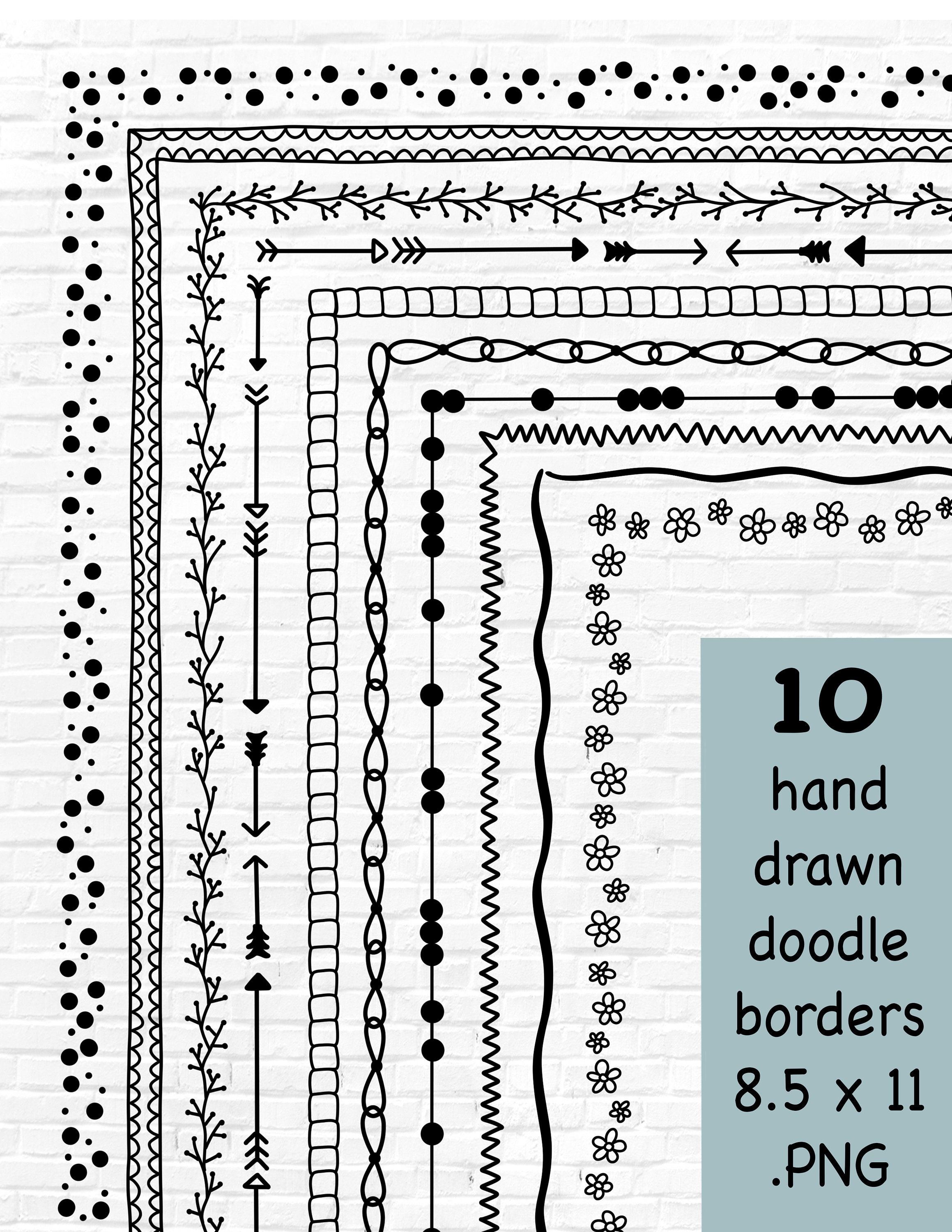 Hand Drawn Doodle Frame PNG Bundle, Digital Paper Crafts, Hand Drawn ...