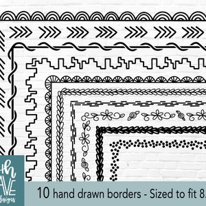 Hand Drawn Doodle Border PNG Bundle, Digital Paper Crafts, Hand Drawn ...