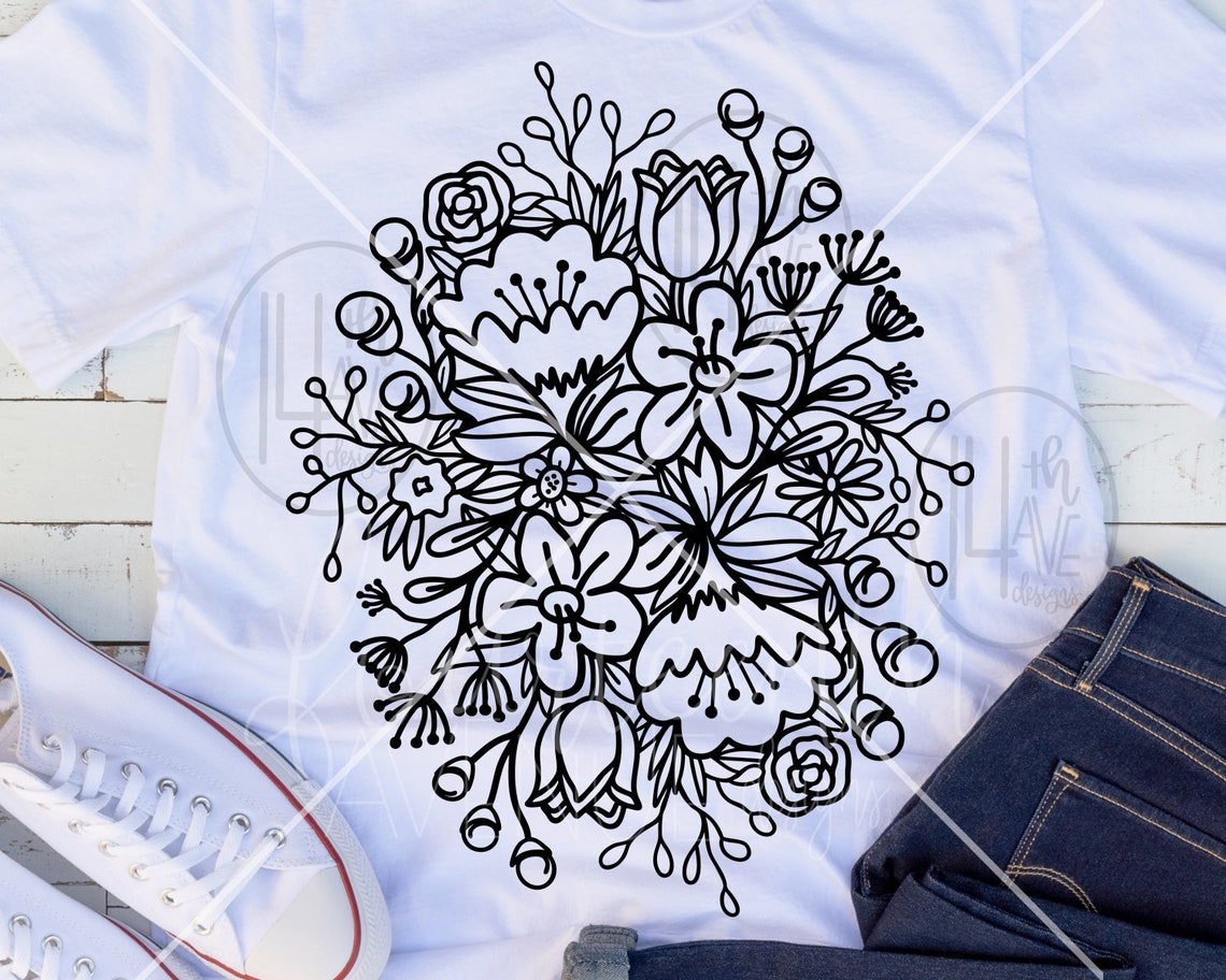 Floral SVG, Hand Drawn Floral Print, SVG, PNG, Flower Bouquet Svg, Clip ...