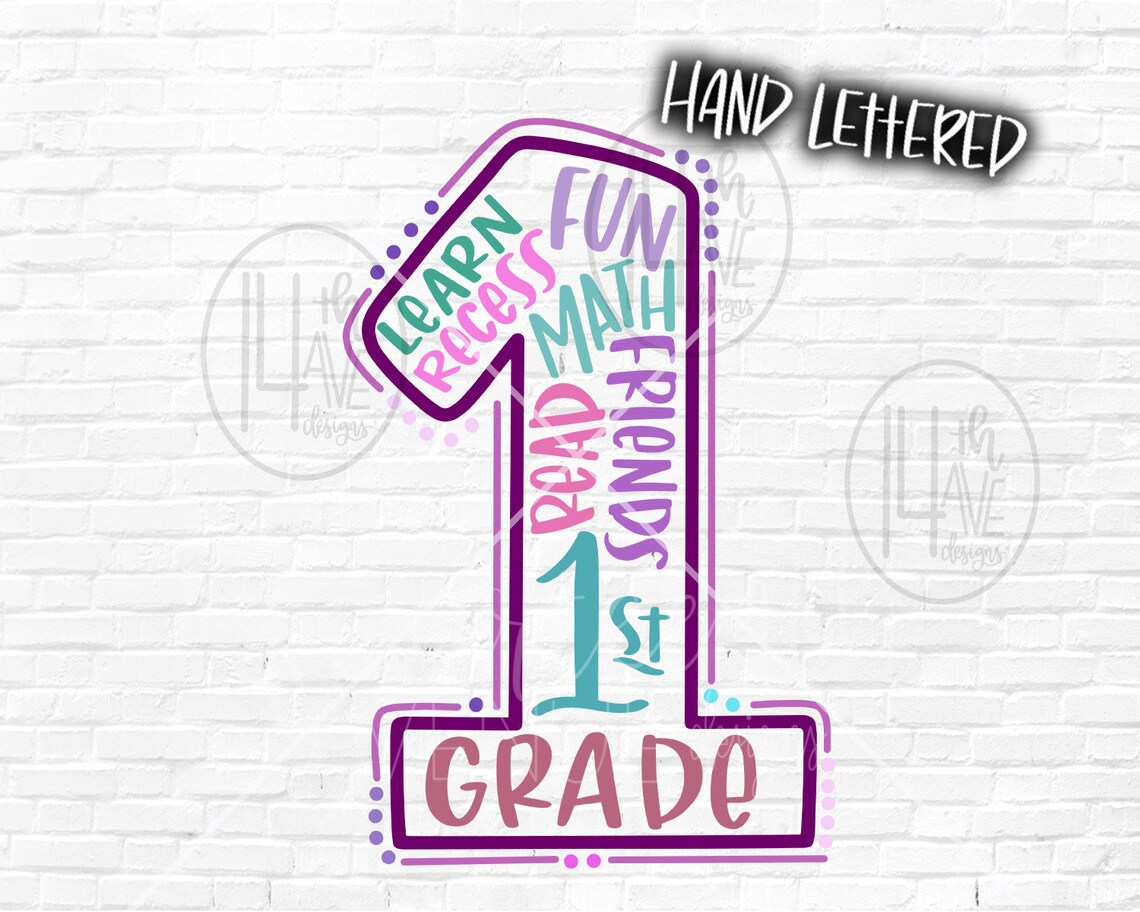 First Grade SVG 1st Grade Sublimation Hand Lettered First - Etsy