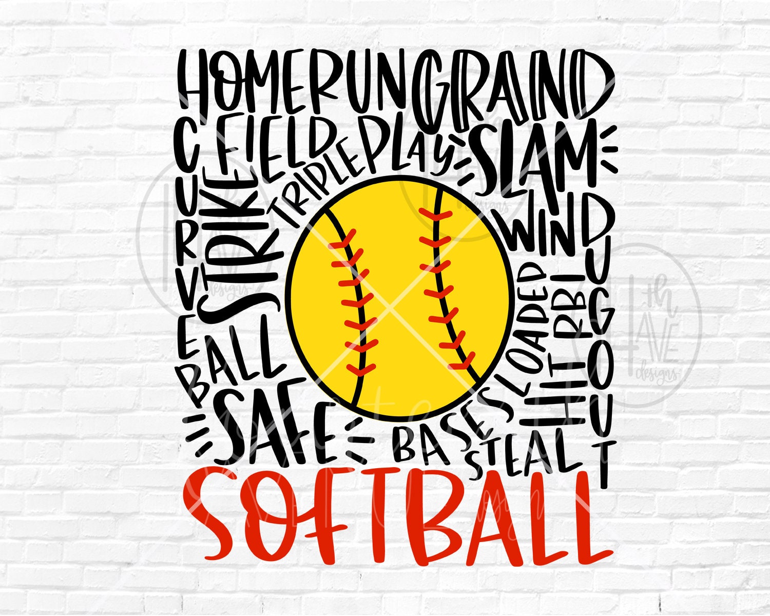 Softball Typography / Word Art / Softball SVG / Softball PNG / - Etsy