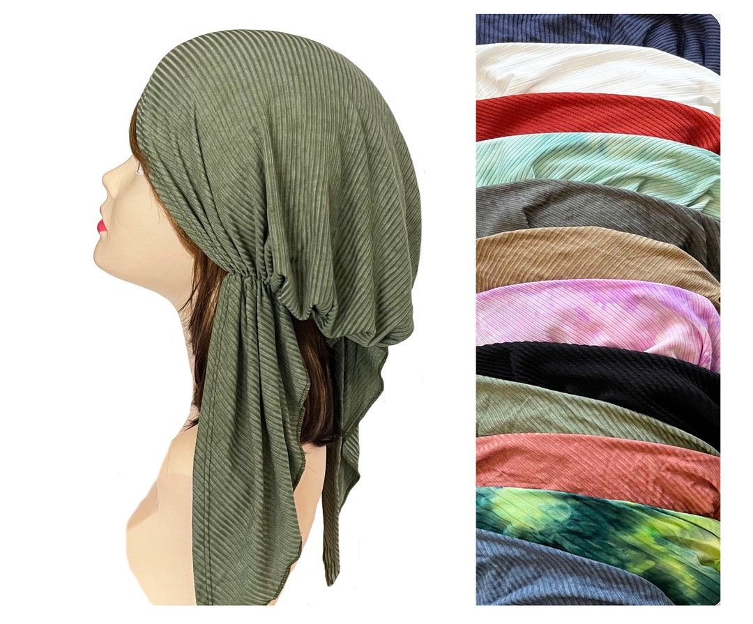 Ribbed Pre-tied Hair Wrap Bandana, Vibrant Head Scarf, Head Cover ...
