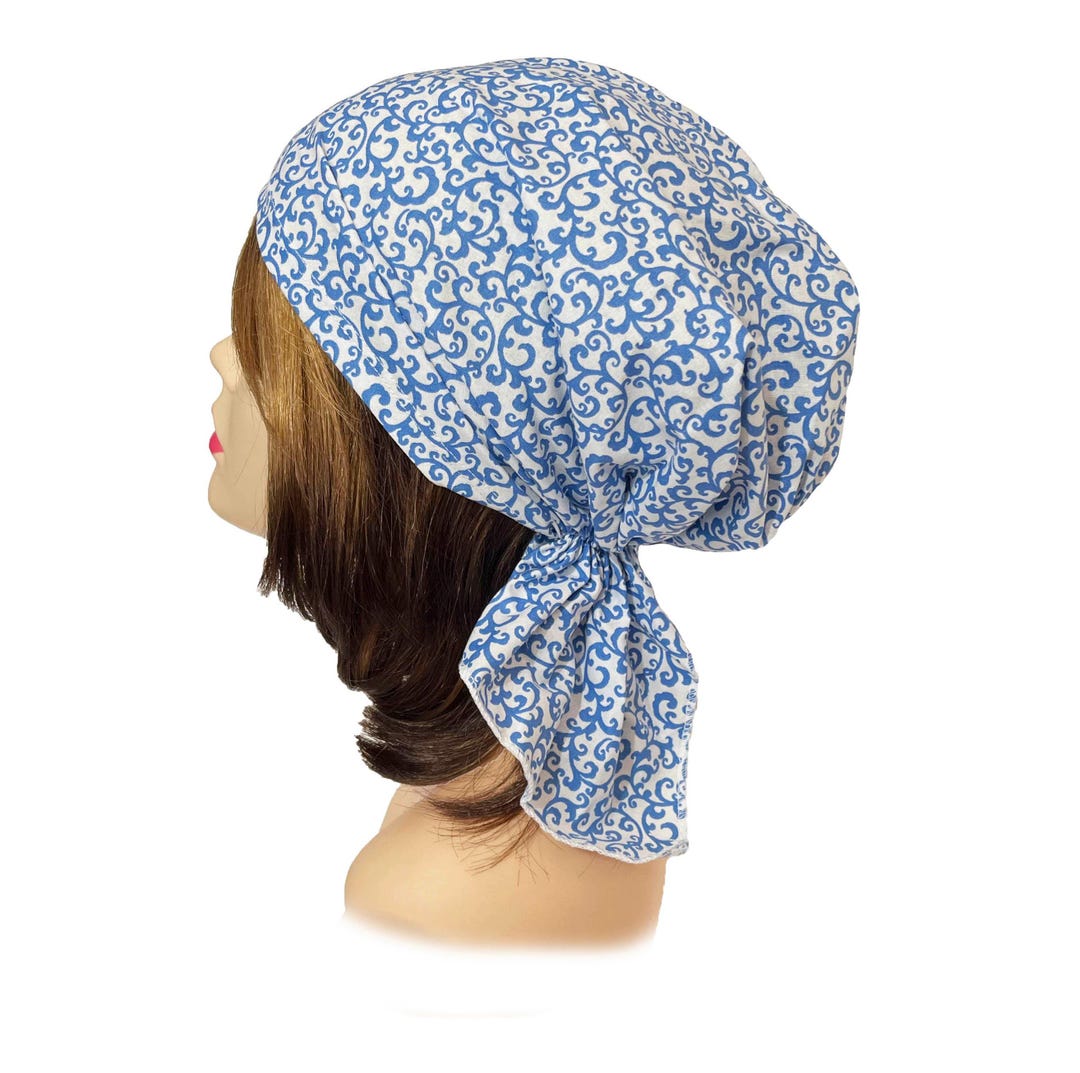 Blue White Pre Tied 100% Cotton Bandana Head Scarf Head Wrap Summer ...