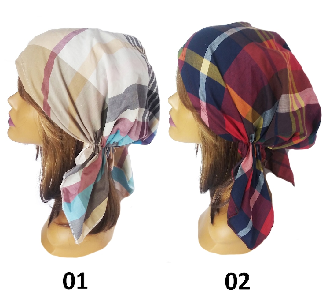 Plaid Pre Tied Cotton Bandana Head Scarf Head Wrap Head Cover - Etsy