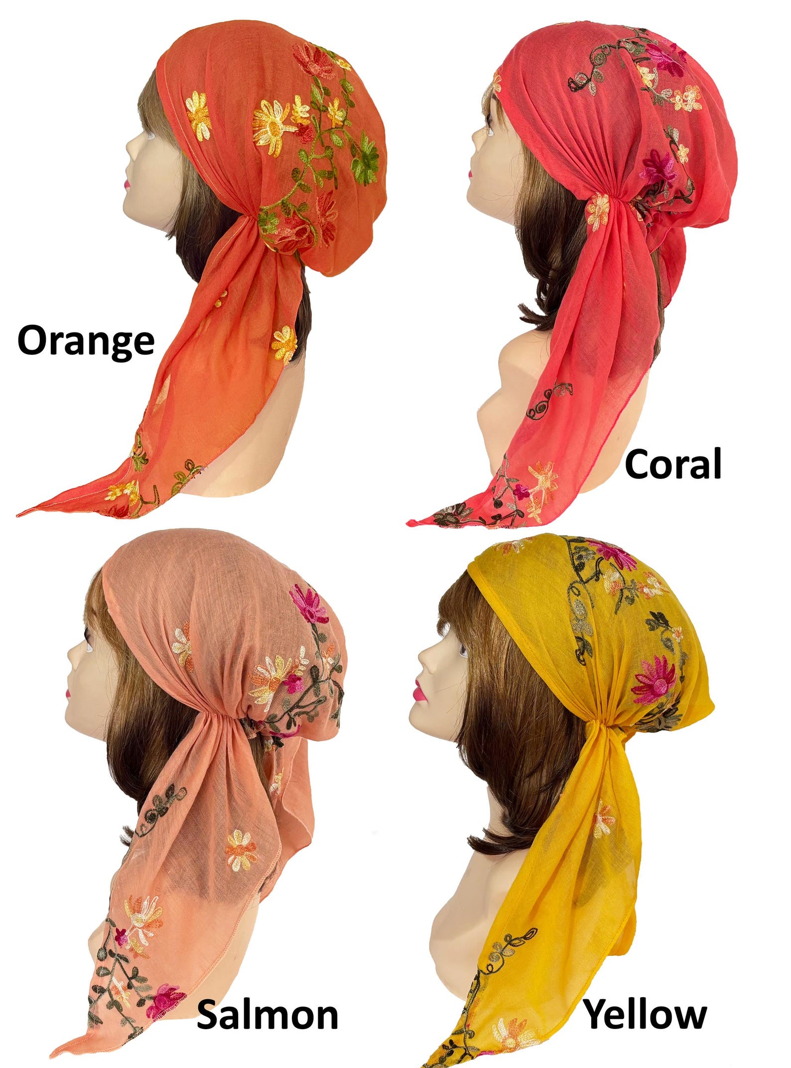 Embroidered Gauze Head Wrap Pre-tied Sheer Embroidered Multi-color ...