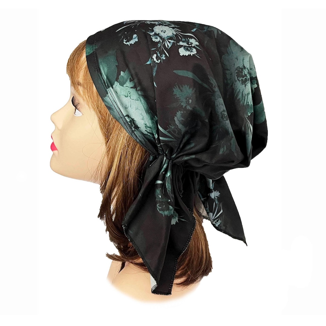 100% Cotton Black Bandana Pre-tied Headcover Chemo Cap Doctors Nurses ...