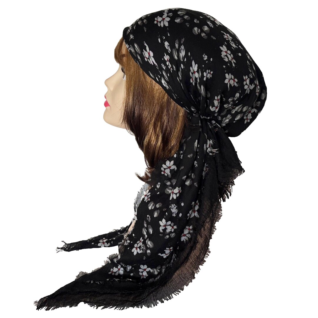 Long Tail Double Layer Gauze Fringed Head Scarf Headwear Head Wrap Pre ...