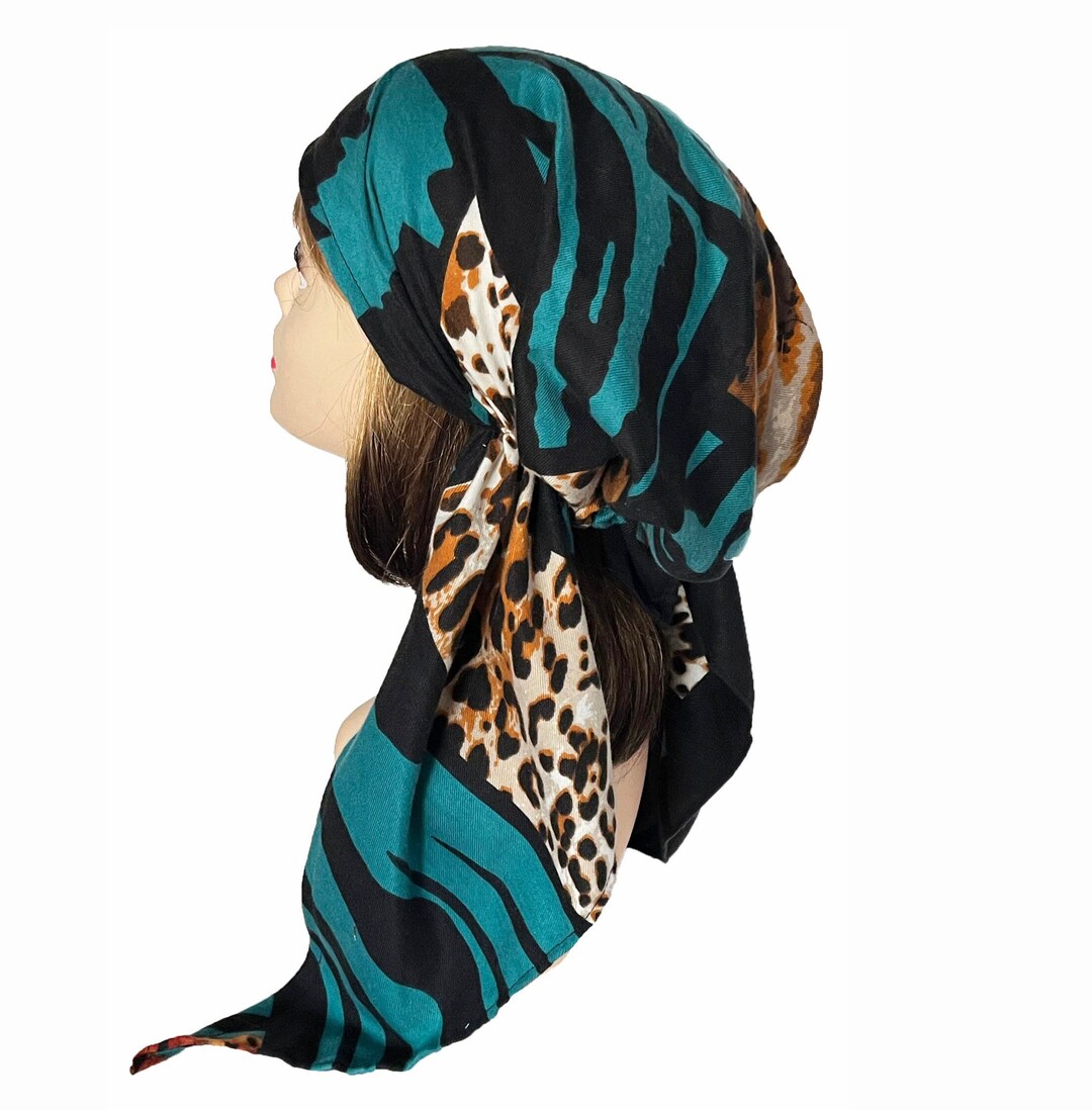 Stylish Animal Print Gauze Head Scarf. Lightweight Pre-tied Head Wrap ...