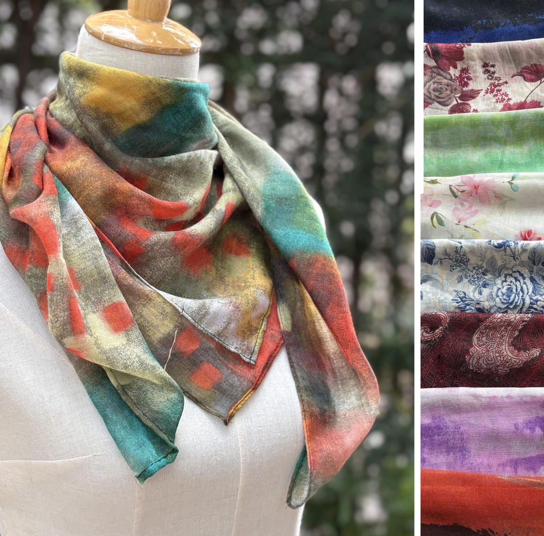 Super Soft Gauze Scarf Paisley Flowers Birds Square Scarves Light ...