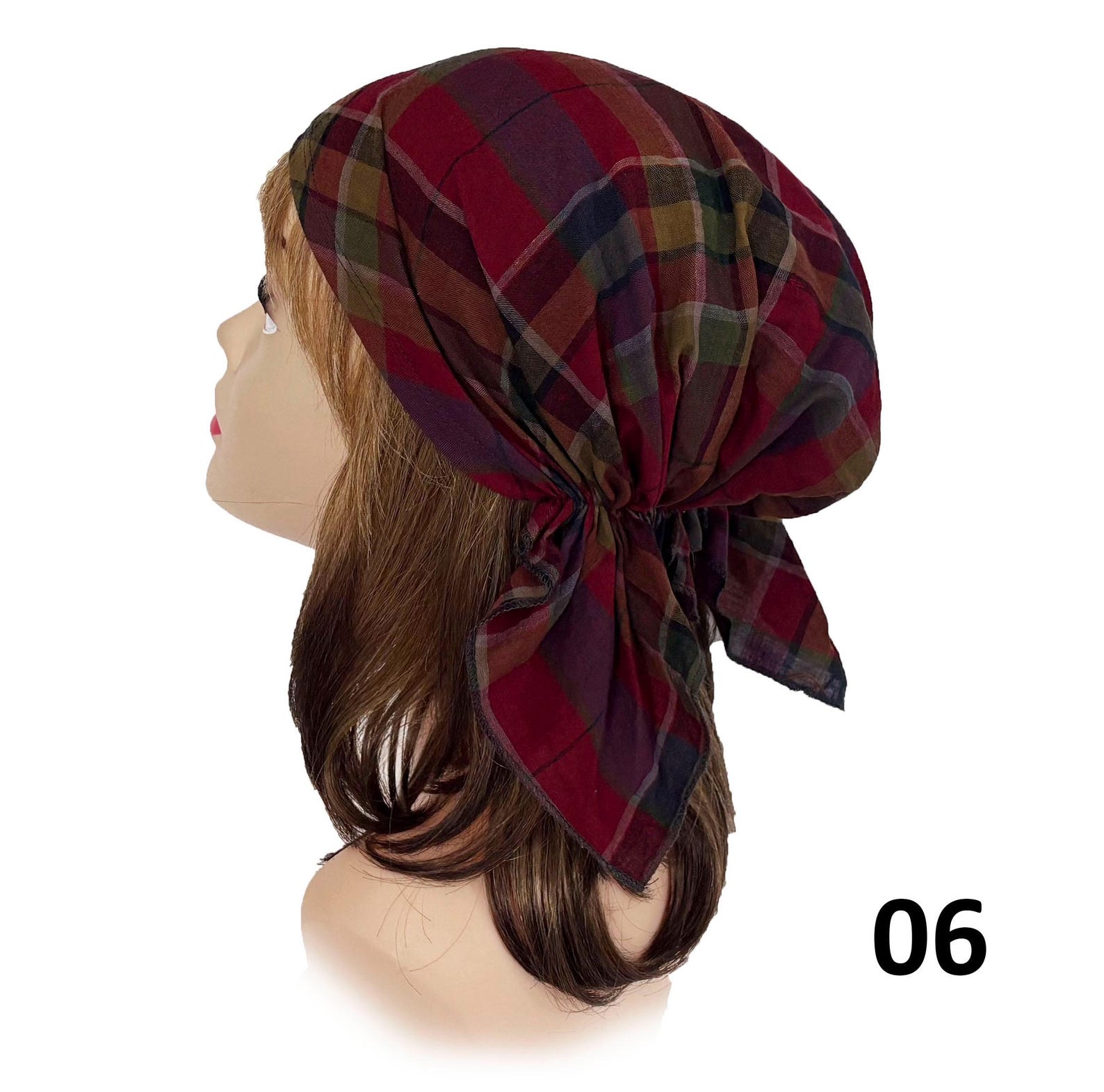 Pre-tied Cotton Madras Bandana Head Scarf: Plaid Hair Wrap, Multiple ...