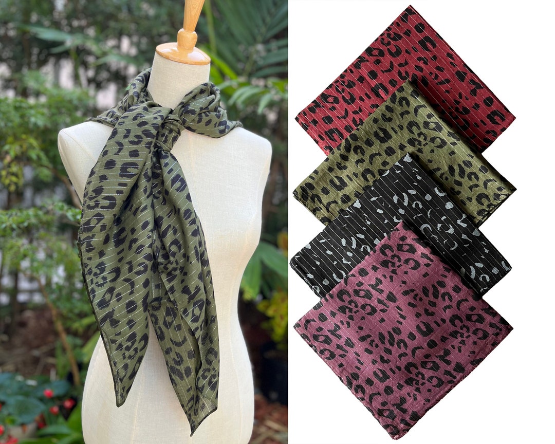 Cotton Silver Lurex Head Scarf Square Scarves Animal Print Light Weight ...