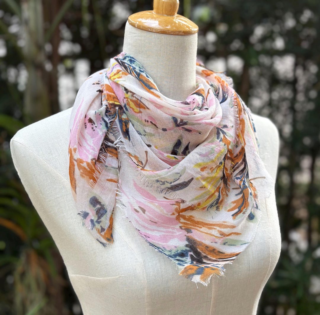 Super Soft Gauze Fringed Scarf Square Scarves Light Weight Neck Scarf ...