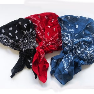3 pack head scarf bandana head wrap pre-tied cotton paisley | Etsy