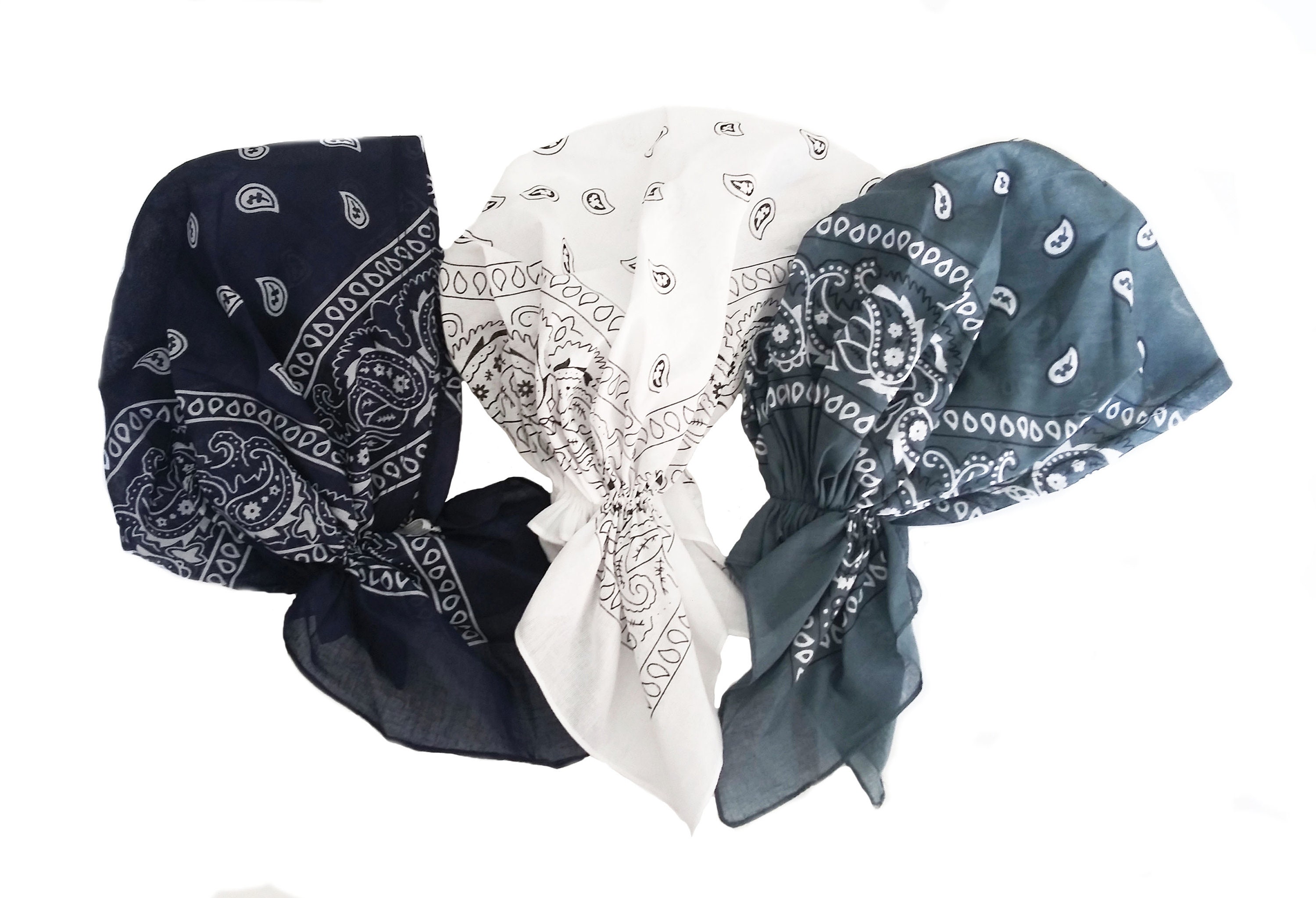 3 pack head scarf bandana head wrap pre-tied cotton paisley | Etsy