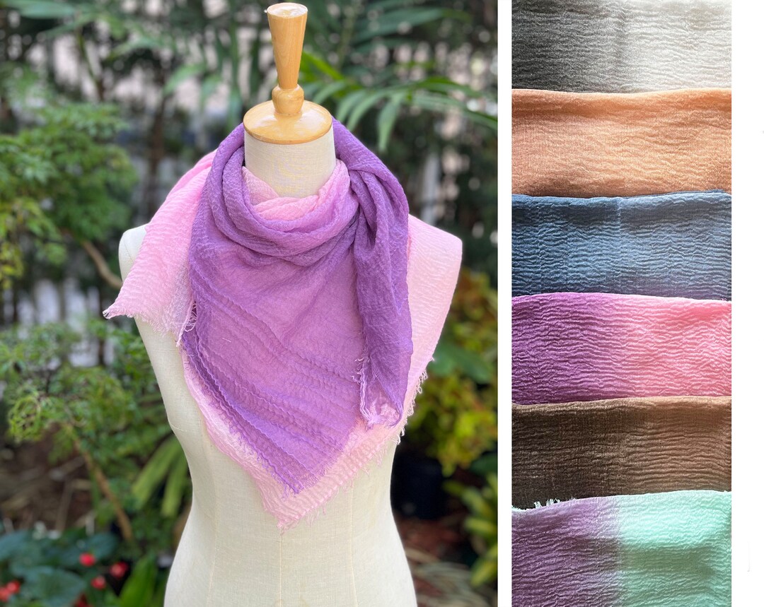Two Tones Gauze Head Scarf Crinkle Square Scarves Super Light Weight ...