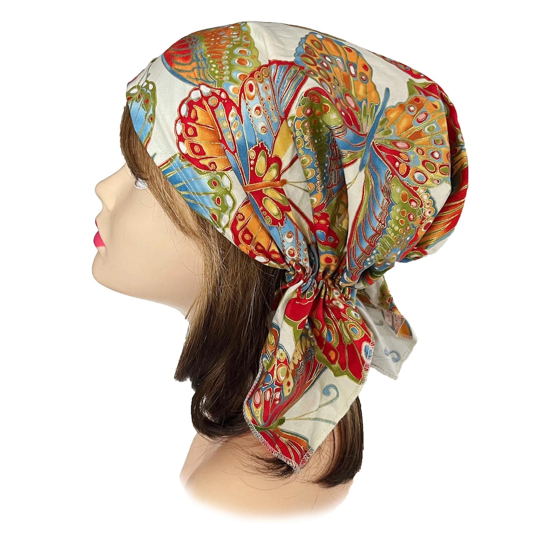 100% Cotton Butterflies Bandana Pre-tied Headcover Chemo Cap Doctors ...